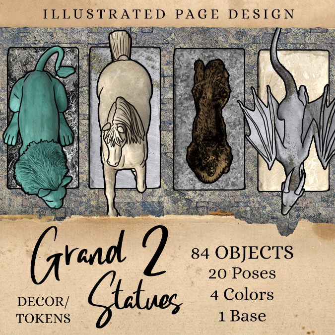 Grand Statues 2: Decor and Tokens – Illustrated Page Design